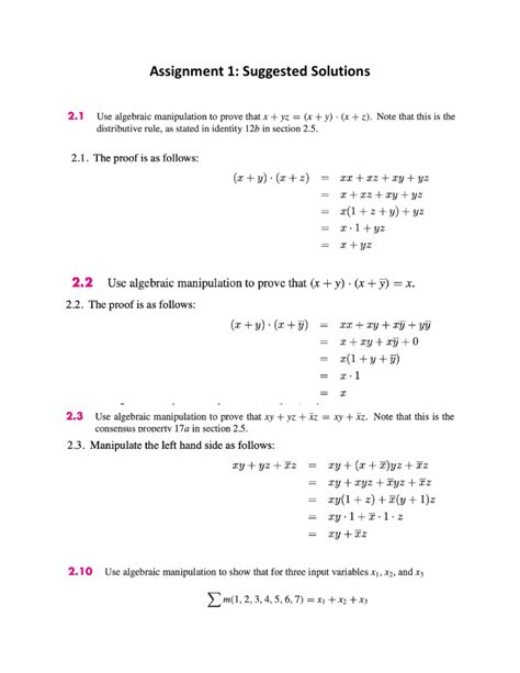 Assignment 1 Solutions Boolean Algebra Proofs