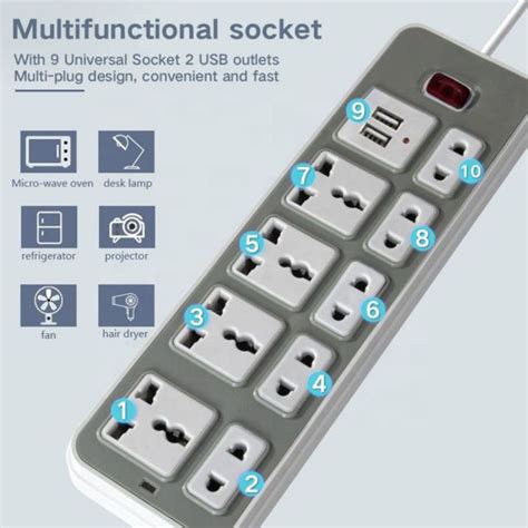 Original Heavy Multifunction Socket Plug Universal Socket Power Strip With 9 Power Socket 2 Usb