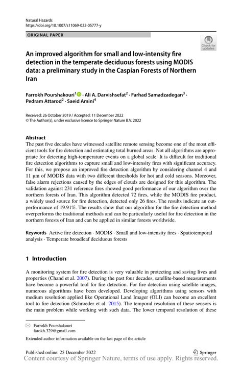 An Improved Algorithm For Small And Low Intensity Fire Detection In The Temperate Deciduous