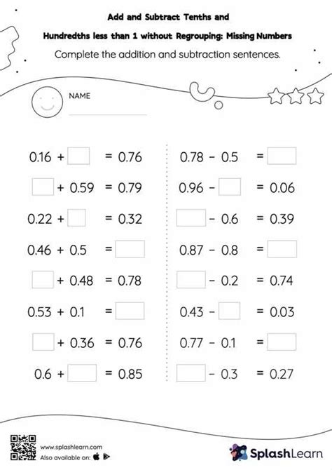 Add And Subtract Tenths And Hundredths Less Than 1 Without Regrouping