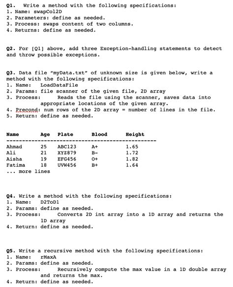 Solved Write A Method With The Following Specifications Chegg