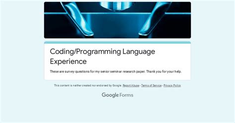 Survey Questions Around Coding Experience For My Senior Seminar Course