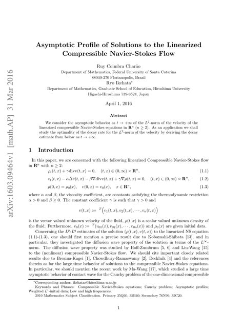 Pdf Note On Asymptotic Profile Of Solutions To The Linearized Compressible Navier Stokes Flow