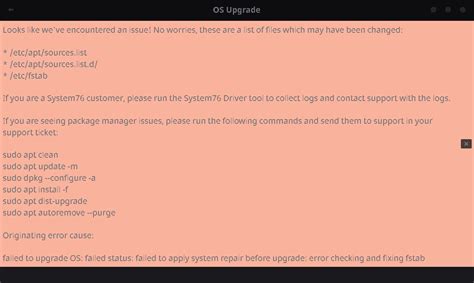 Release Upgrade Status Release Upgrade Aborted Failed To Apply System