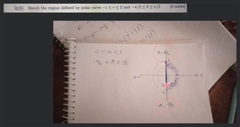 q1 b sketch the region defined by polar curve −1≤r≤2 and −π 2≤θ≤π 2 [4