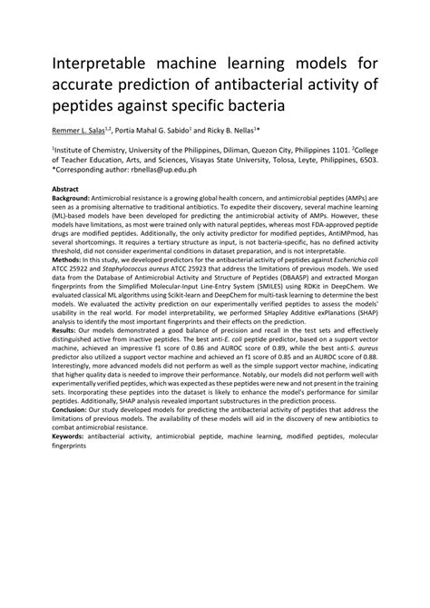 Pdf Interpretable Machine Learning Models For Accurate Prediction Of Antibacterial Activity Of