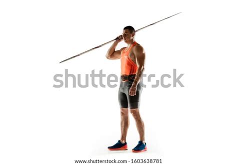 Male Athlete Practicing Throwing Javelin Isolated Stock Photo Shutterstock