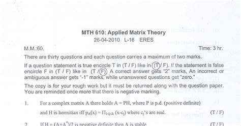 Mathematics Discussion Forum For GATE IIT MTH Applied Mtrix Theory End Semester Paper IIT
