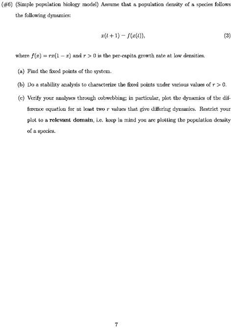 Solved 6 Simple Population Ecology Model Assume That Population Density Of Species Follows