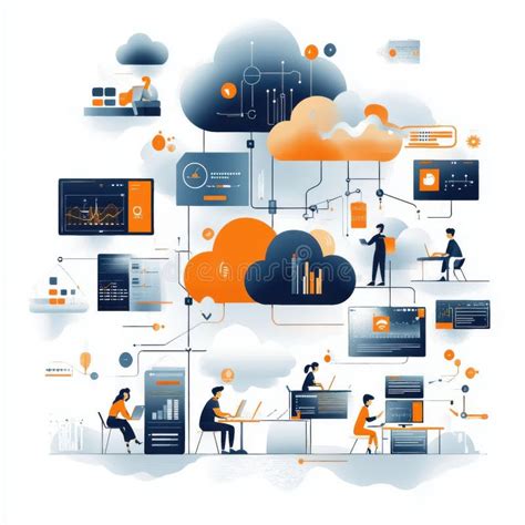 Cloud Computing Teamwork Data Analysis Digital Technology Network Isolated On White Background