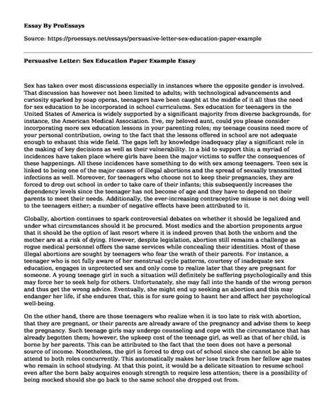 📗 Persuasive Letter Sex Education Paper Example Free Essay Term