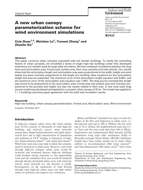 Pdf A New Urban Canopy Parameterization Scheme For Wind Environment Simulations