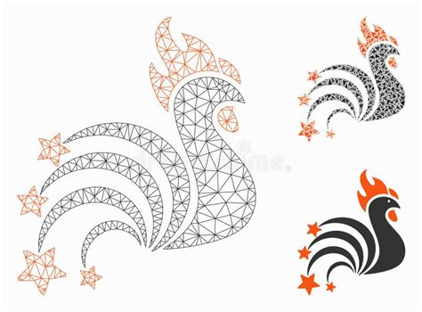 Rooster Sparkles Vector Mesh Carcass Model And Triangle Mosaic Icon Stock Vector Illustration