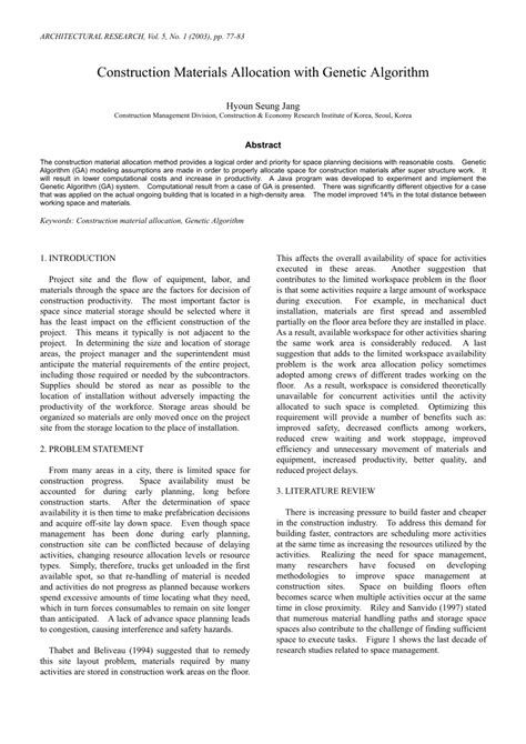 Pdf Construction Materials Allocation With Genetic Algorithm