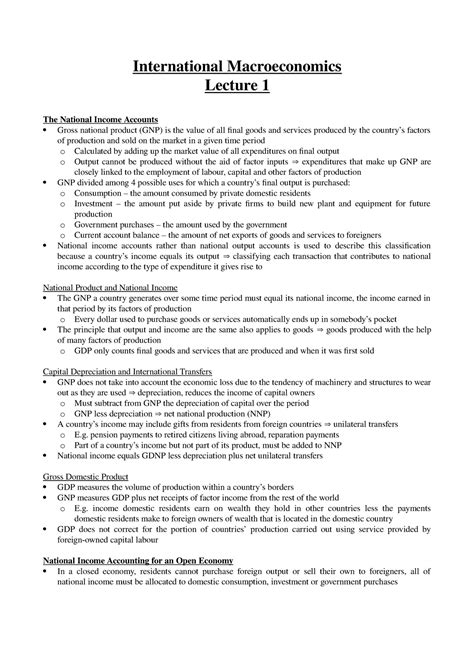 international macroeconomics 1 notes international macroeconomics
