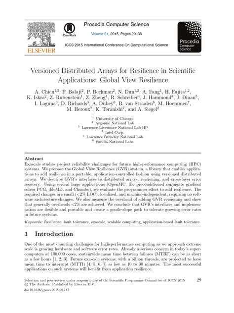 Versioned Distributed Arrays For Resilience In Scientifi 2015 Procedia Compu Pdf