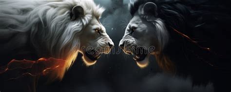Duality Versus Concept Art Two Lions Facing Each Other In Attack Roar