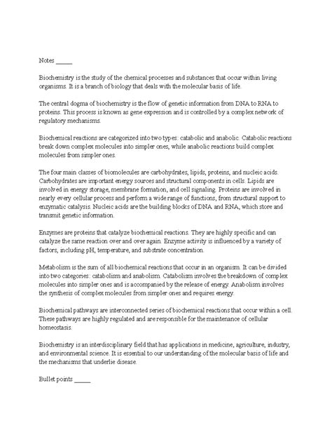 Biochem Notes Notes Biochemistry Is The Study Of The Chemical Processes And Substances