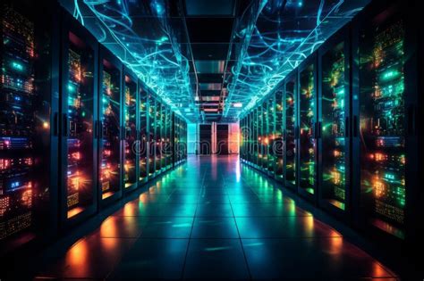 Futuristic Data Center With Glowing Data Processing Equipment