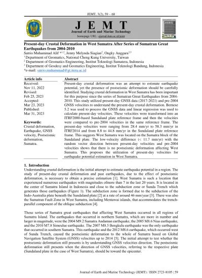 Present Day Crustal Deformation In West Sumatra After Series Of Sumatran Great Earthquake From