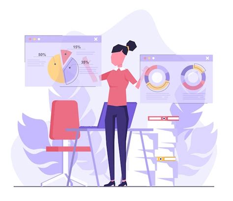 Premium Vector Digital Business A Woman Analyzes Charts And Graphs