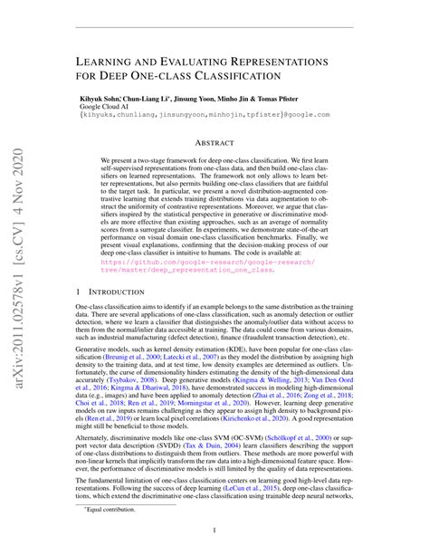 Pdf Learning And Evaluating Representations For Deep One Class