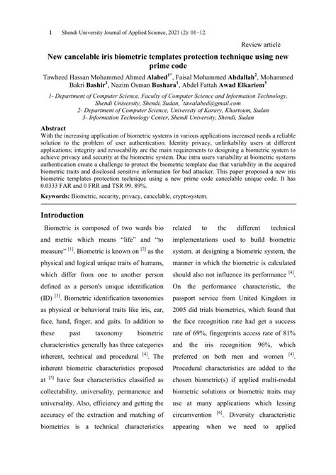 Pdf New Cancelable Iris Biometric Templates Protection Technique Using New Prime Code