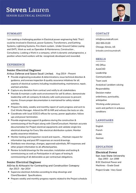 Senior Electrical Engineer CV Sample In ResumeKraft