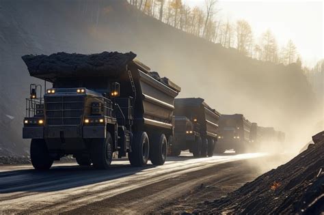 Premium Photo Large Trucks Loaded With Coal Pass Through The Mining