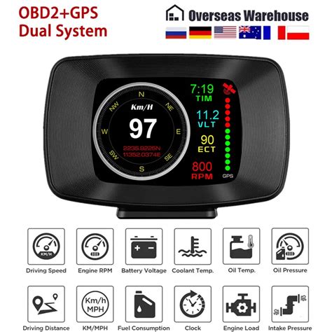 자동차 Obd2 온보드 컴퓨터 자동 디지털 여행 컴퓨터 Hud 헤드 업 디스플레이 Gps 속도 연료 소비 온도 알람 Obd 게이지헤드업 디스플레이 Aliexpress