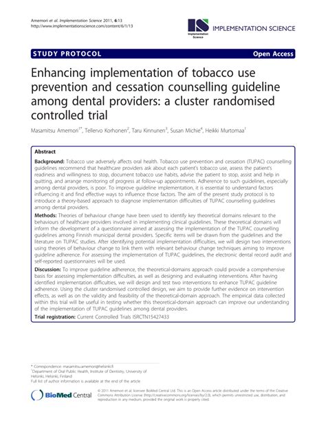 Pdf Enhancing Implementation Of Tobacco Use Prevention And Cessation