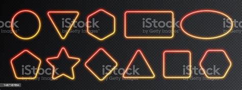 네온 그라데이션 프레임 세트 어두운 배경에 분리된 빨강노랑 빛나는 테두리 모음 네온에 대한 스톡 벡터 아트 및 기타 이미지 네온 노랑 Led 조명 Istock