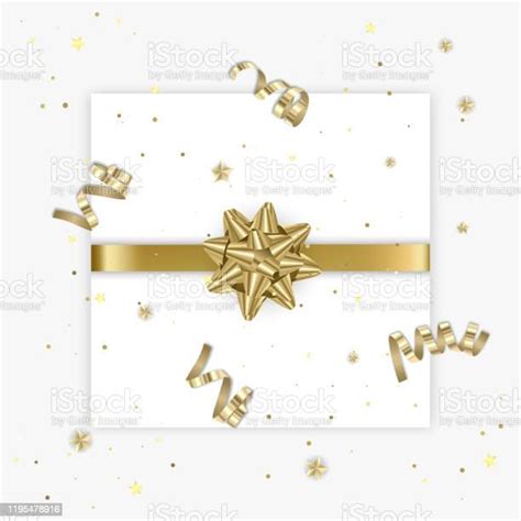 선물 활 현실적인 벡터 일러스트 화이트 배경입니다 황금 리본 선물 상자 장식입니다 생일 인사말 카드 크리스마스 축하 디자인 디자인 계절에 대한 스톡 벡터 아트 및 기타