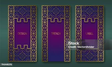 황금 화려한 포장 디자인 시리즈 빈티지 패턴 프레임이 있는 레이블 템플릿 집합입니다 0명에 대한 스톡 벡터 아트 및 기타 이미지