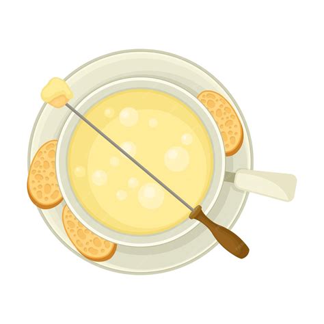 Premium Vector Cheese Fondue Served On Plate Top View Vector Illustration