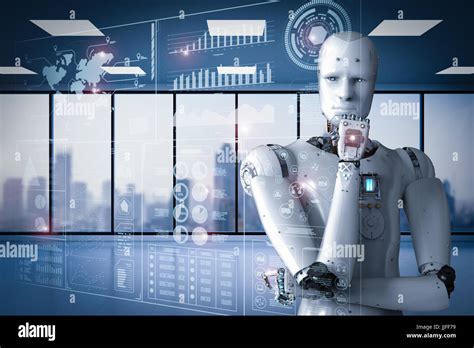 D Rendering Robot Working With Digital Display Stock Photo Alamy