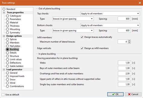 Buckling Trussproject Settings Online Help Truss4