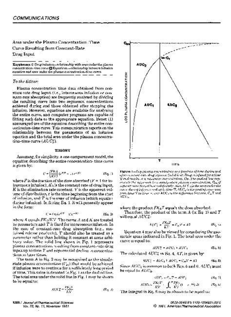 Pdf Area Under The Plasma Concentration Time Curve Resulting From