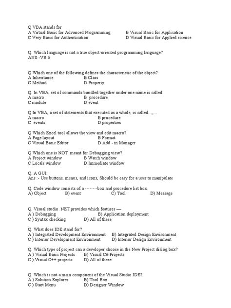 Aitt Mcq Vba Pdf Visual Basic For Applications Integrated Development Environment