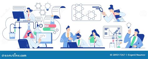 Chemistry With People Scientist Character Conducting Science Experiment In Chemical Laboratory