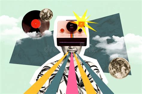 3d Retro Abstract Creative Artwork Template Collage Of Female Polaroid Instant Photos Vinyl