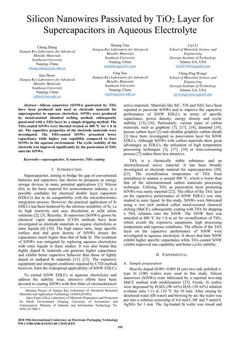 Pdf Silicon Nanowires Passivated By Tio2 Layer For Supercapacitors In Aqueous Electrolyte