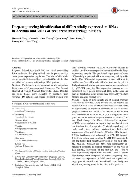 Pdf Deep Sequencing Identification Of Differentially Expressed Mirnas
