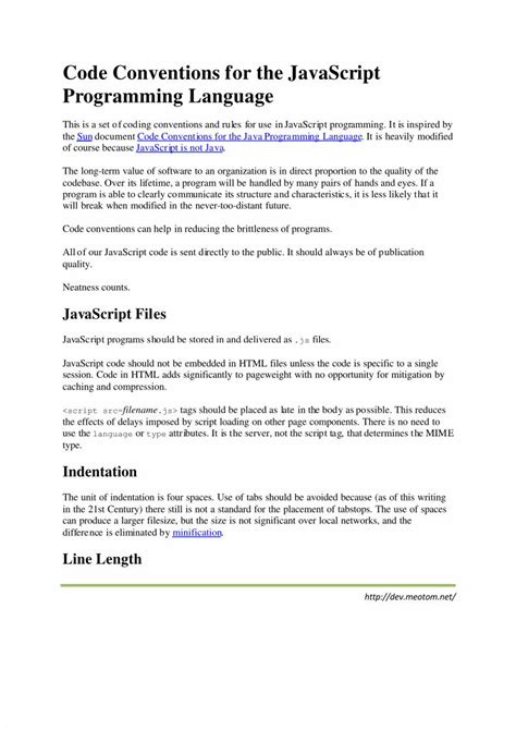 Pdf Code Conventions For The Javascript Programming Language Dokumentips