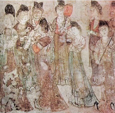 宫女图唐壁画陕西省乾县李仙蕙墓