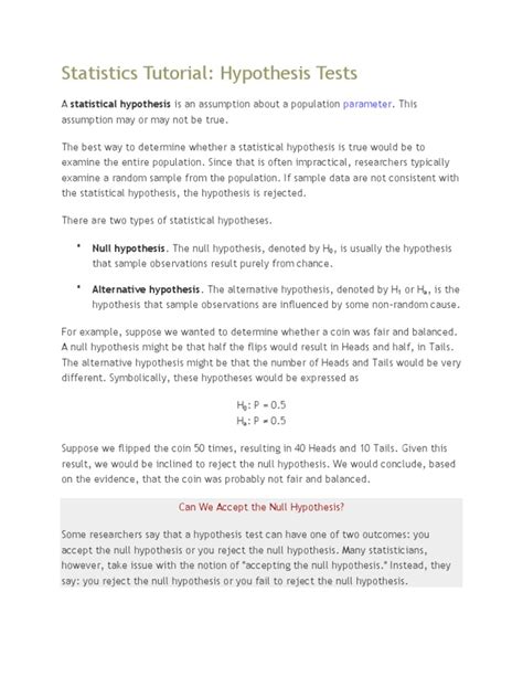 statistics tutorial hypothesis tests null hypothesis the null