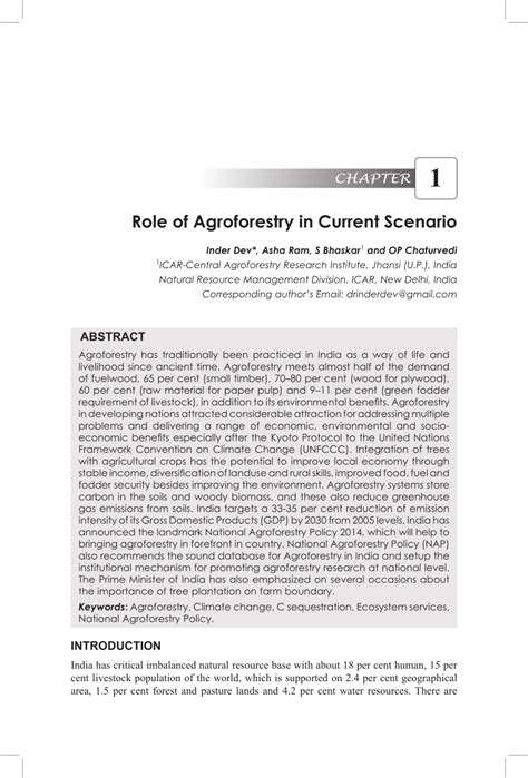 Pdf Role Of Agroforestry In Current Scenario