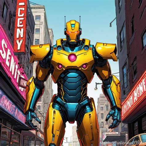 Sci Fi Robot Sentry In Neon City Stable Diffusion Online