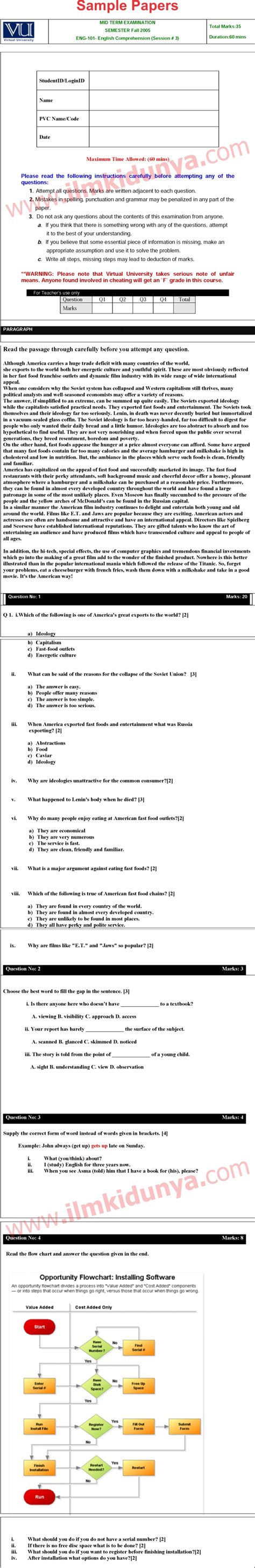 Eng 101 English Comprehension Bs Software Engineering Vu University