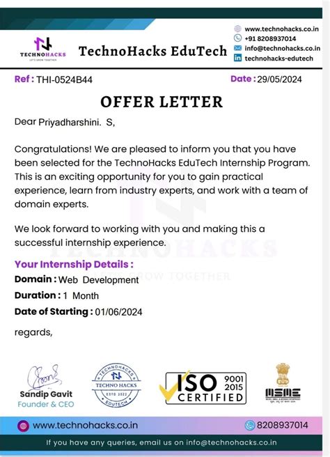 Priya Dharshini On Linkedin Internship Technohackedutech Edtech Careergrowth Excitedtolearn